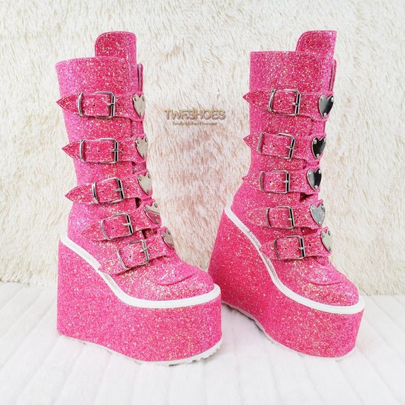 Demonia | Shoes | Swing Pink Cyber Punk Platform Glitter Heart Plate ...
